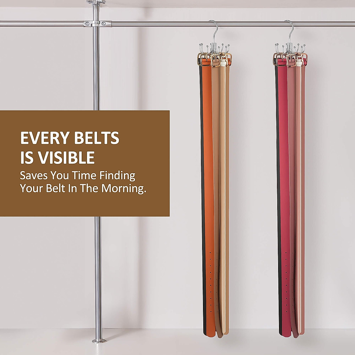 ZEDODIER Belt Hanger, 2 Pack Belt Rack Closet Accessories Organizer, Maximum 24 Storage Capacity, Hanging Holder Storage Hook for Belt, Bra, Tank Top, Tie, Scarf, Purse