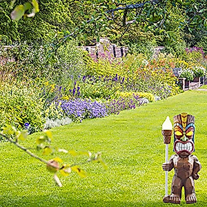 Moanyt Tiki Solar Light Statue Decor,Solar Powered LED Totem Figurine Crafts for Porch Lawn Outdoor Decor Garden Light Decoration-Anger