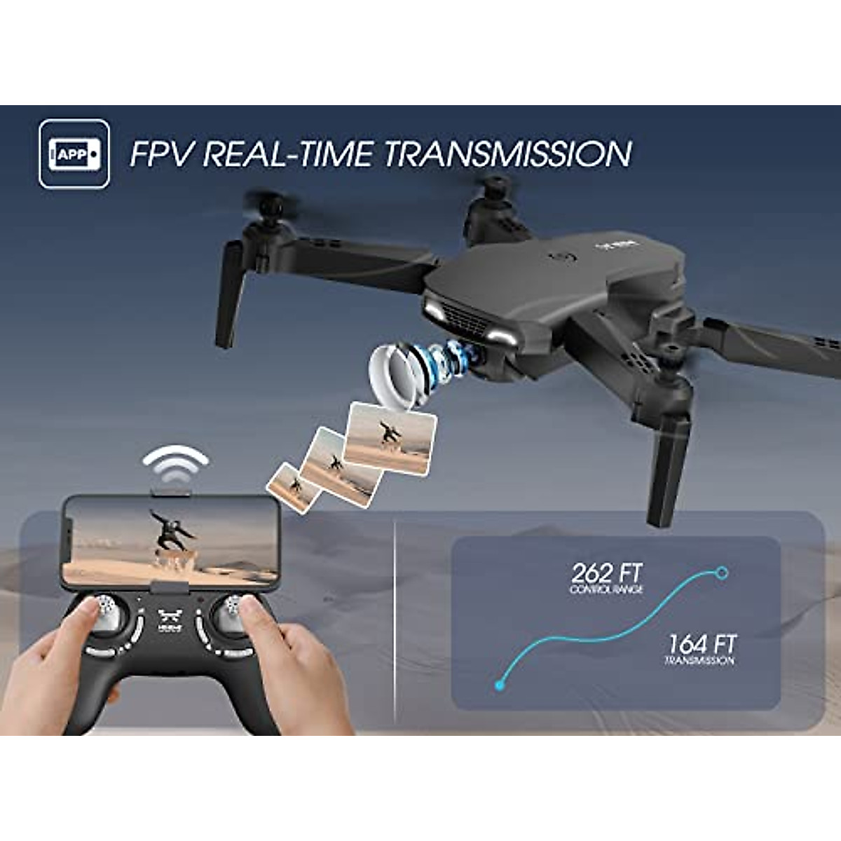NEHEME NH525 Plus Foldable Drones with 1080P HD Camera for Adults, RC Quadcopter WiFi FPV Live Video, Altitude Hold, Headless Mode, One Key Take Off for Kids Beginners with 2 Batteries and Carry Case