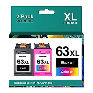 63XL Black/Tri-color Ink (2-Pack), 63XL Ink Cartridges Combo Pack Replacement for HP Ink 63 63XL for HP OfficeJet 3830 4650 4655 5200 5255 Envy 4520 4510 4512 DeskJet 1112 F6U63A F6U64A,Remanufactured