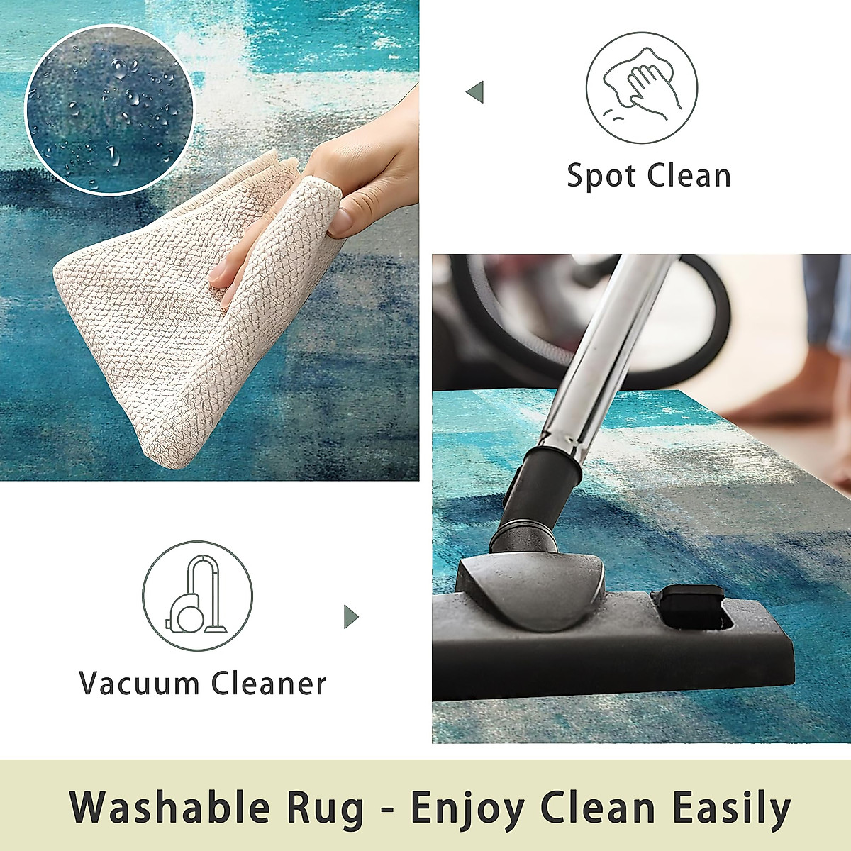 Teal and Grey Area Rug 5x7, Washable Large Rugs for Living Room, Ultra Soft Non-Slip Bedroom Rug Abstract Art Painting Farmhouse Carpet Rug for Dining Room Dorm Office Home Decor