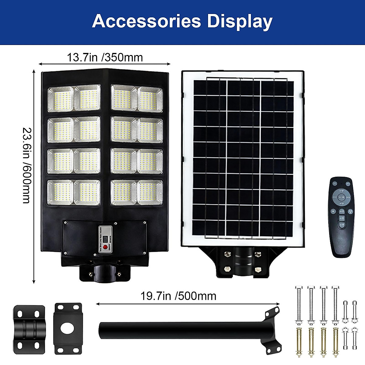 iReCaDaTa 1600W Solar Street Light Outdoor Dusk to Dawn Road Lamp Solar Flood Lights+Pole, IP67 Waterproof 640 LED 6500K LED Flood Outdoor Solar Powered with Motion Sensor for Yard, Path, Garden