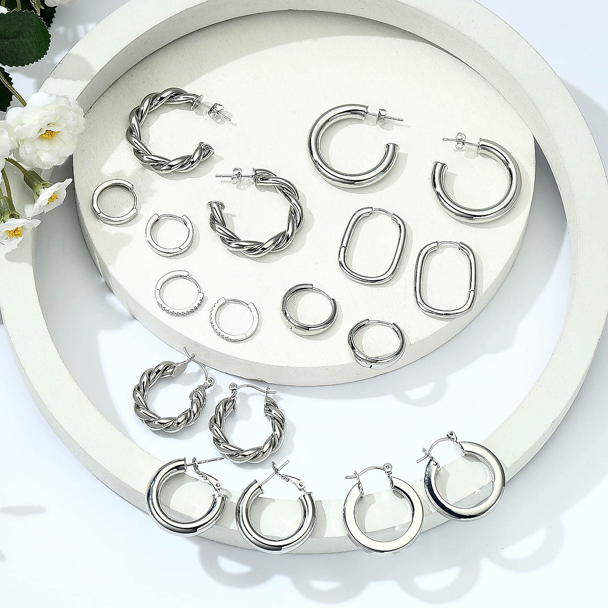 Silver Hoop Earrings for Women, Small Surgical Steel Hoop Earrings Stainless Steel Hoop Earrings for Women
