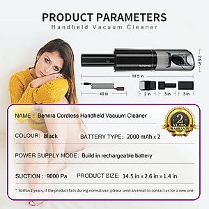 Bennra Mini Cordless Handheld Vacuum Cleaner【2022 New】, for Car, Home, Pet Hair, Portable USB Rechargeable, Easy to Clean Keyboard, Drawer, Crevices