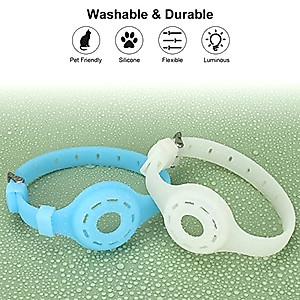 AirTag Dog Collar with AirTag Holder Case Integrated 2 Pack, Luminous Silicone Anti-Lost Apple Air Tag Dog Holder for Pet and 2 HD Protective Film Set (Neck 14-18.5")