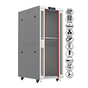 Sysracks 42U Server Rack Cabinet – 35" Deep Free Standing IT Enclosure with Air Control System, 4 Fans, PDU, Glass Door, Lockable Side Panels, and 1 Shelf for 19" Mount Equipment