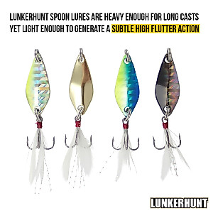 Lunkerhunt Micro Spoon Fishing Lures (4-Pack) | Spoon Fishing Bait Saltwater for Bass Fishing and Trout | Fishing Spoons Lures with Trebles Hooks (Feeding)