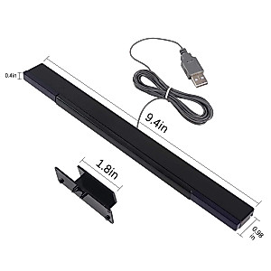 EQINI USB Sensor Bar for Wii, Replacement USB Wired Infrared Ray Sensor Bar for Wii, Wii U, and PC, includes Stand, Black (usb interface