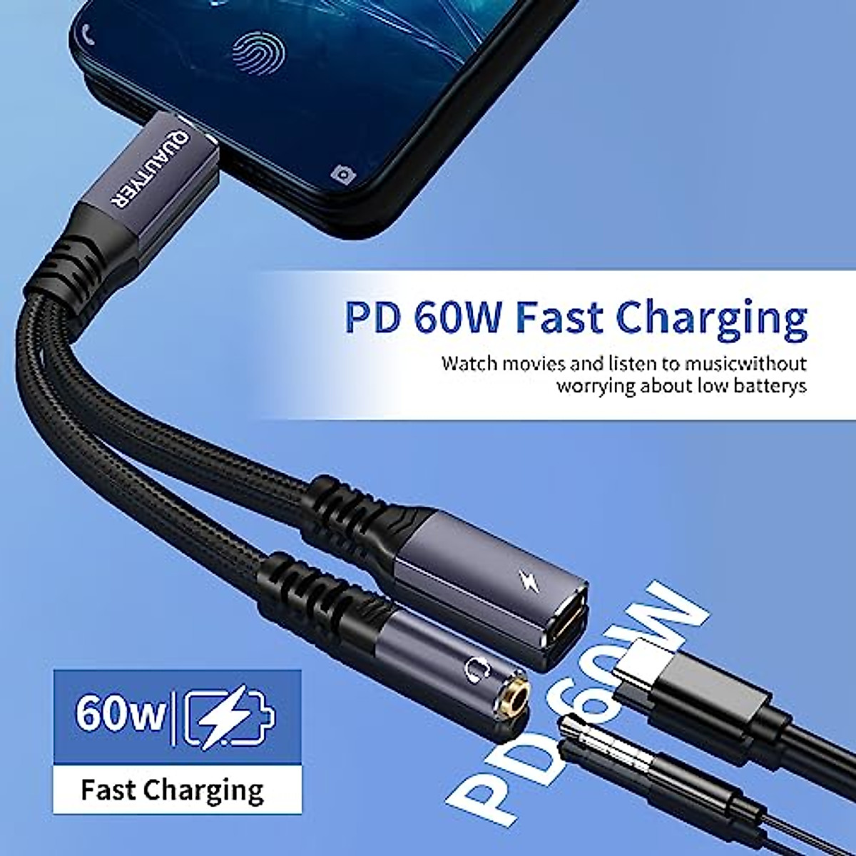 USB c Headphone Adapter,USB C to 3.5mm Headphone and Charger Adapter,USB C to AUX Mic Jack with PD 60W Fast Charging for Samsung Galaxy S20 S21 21 S22 22 iPad Pro Air 4 5 Mini 6 (2 in 1)