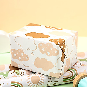 LeZakaa Baby Shower Wrapping Paper Roll - Mini Roll - Baby Suit/Rainbow, Sun/Cloud for Baby Boy, Girl - 17 x 120 inches - 3 Rolls (42.5 sq.ft.ttl.)