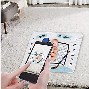 bok Baby Monthly Milestone Blanket for Newborn Boys and Girls - Perfect Weekly - Monthly - Yearly Blanket 40" x 50" – Sport Hockey Printed Theme