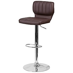 KLS Modern Barstools Adjustable Hydraulic 360 Degree Swivel Stable Steel Frame Padded Vinyl Cushion Low Back Seat Design Dining Chair Pub Stool (1) Brown # 1969