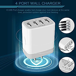 USB Charger Cube, Wall Charger Plug, AILKIN 4.8A 4-Muti Port USB Adapter Power Plug Charging Station Box Base Replacement for iPhone 14 13 12 11 Pro Max/X/8/7, iPad, Samsung Phones USB Charging Block