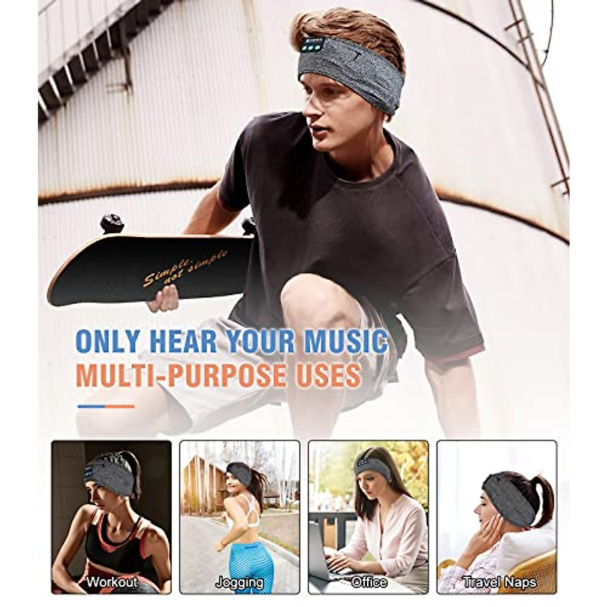 Sleep Headphones Wireless, ANBOKAI Bluetoth Headset Sports Headband Mask with Memory Foam Ear or Eye Cups, Adjustable Strap, 10H Playtime, Built-in Mic, Clear Calls Earphones for Side Sleeping Workout