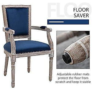 HOMCOM Vintage Dining Chair with High Back, Thick Sponge Padded Seat and Section Armrest with Wood Frame, Blue