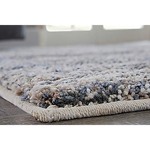 Signature Design by Ashley Marnin Casual 5 x 7 ft High Pile Multi-Tonal Accent Rug, Tan, Blue & Cream