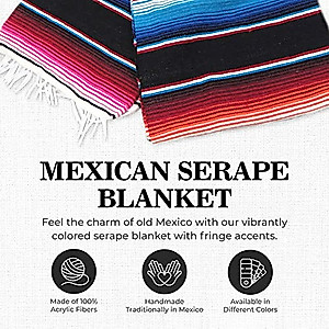 Leos Imports Mexican Serape Blanket, Traditional Saltillo Mexican Blanket, Handmade Mexican Blankets and Throws, Multipurpose Indoor and Outdoor Blankets and Throws, 84 x 55 Inches, Black