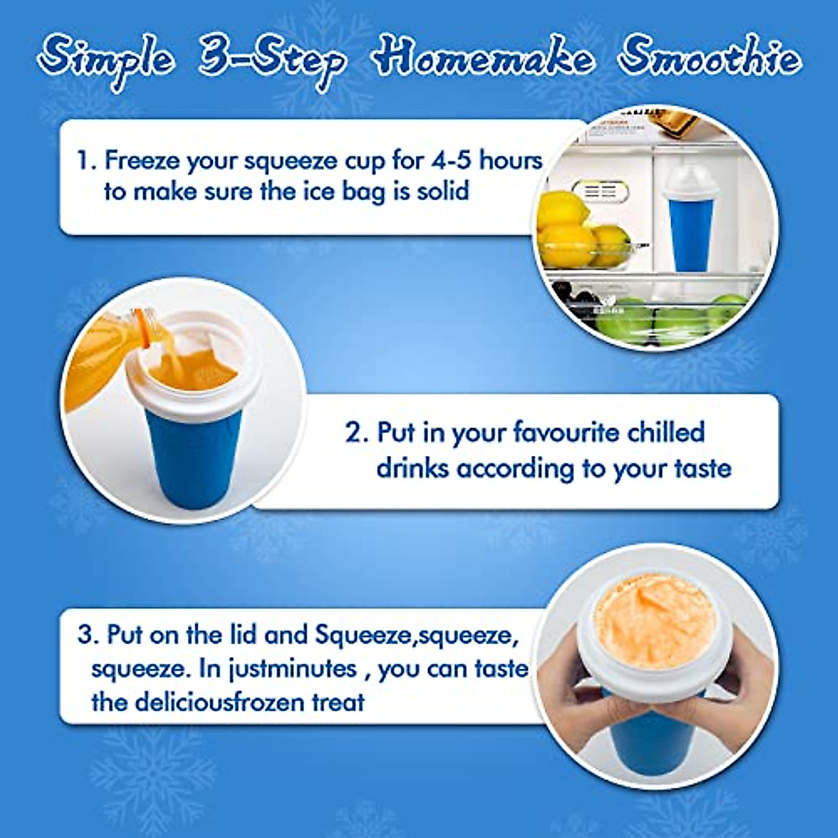 Slushie Maker Cup, Magic Quick Frozen Smoothies Cup for Homemade Milk Shake Ice Cream Maker, Cooling Cup, Double Layer Squeeze Slushy Maker Cup, Birthday Gifts for Friends&Family (Blue)