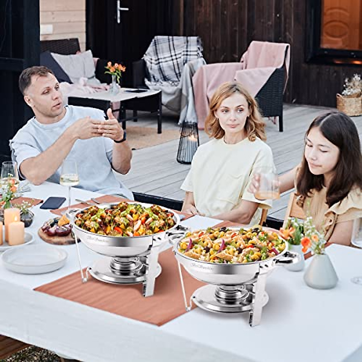 BriSunshine 4 Packs 4QT Chafing Dish Buffet Set,Stainless Steel Buffet Servers and Warmers,Round Chafer Food Warmer with Lid & Holder for Parties Caterings