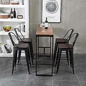 Aklaus Metal Bar Stools Set of 4,24 inch Barstools Counter Height Bar Stools with Backs Farmhouse Bar Stools with Larger seat High Back Kitchen Dining Chairs Modern Bar Chairs Matte Black Stool
