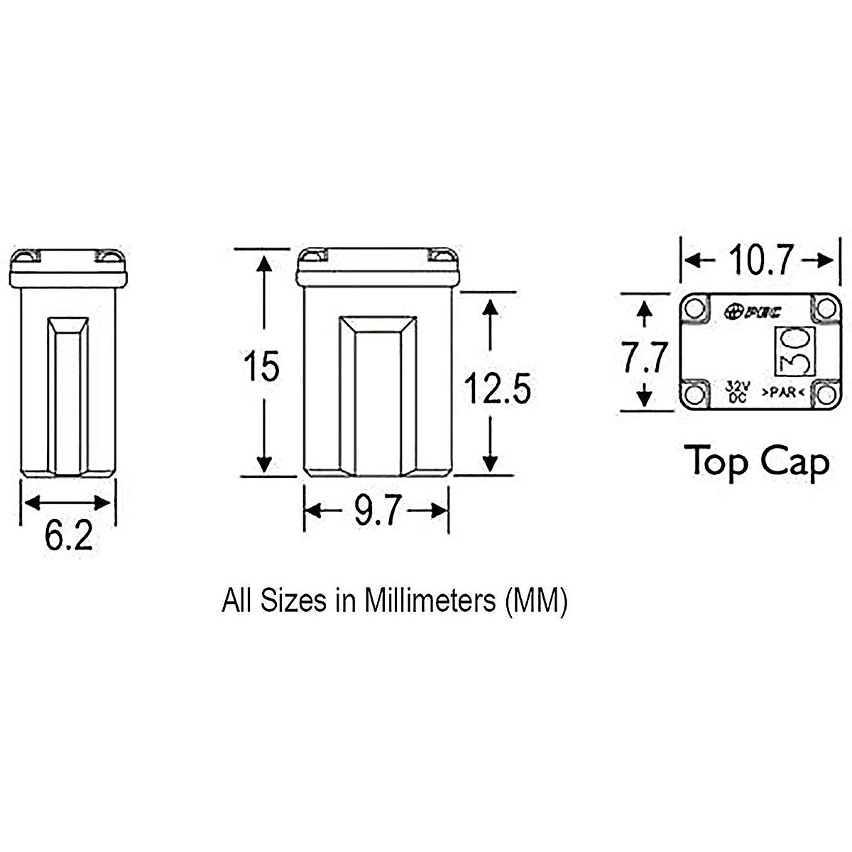 10 Pack 608830 30 Amp Micro Cartridge Fuses Micro Fuse FMM Mcase Micro Female Fuses