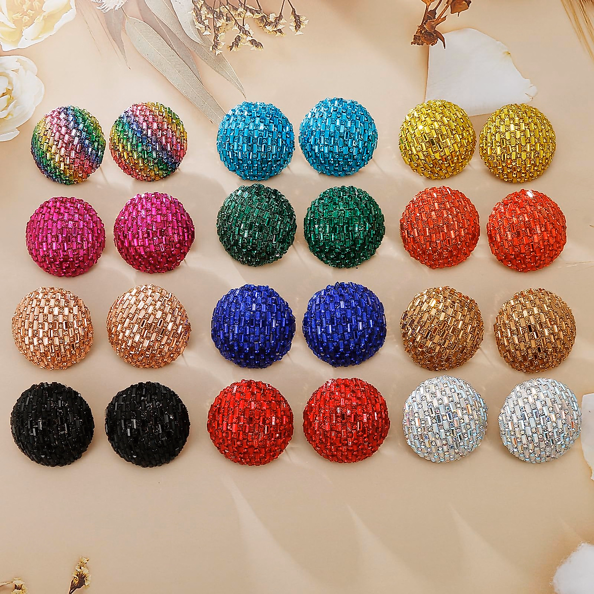 RUOFFETA Large Disco Ball Earrings, Sparkly Half-Ball Earrings for Women 60s 70s Outfits Costume Accessories(Hot Pink)