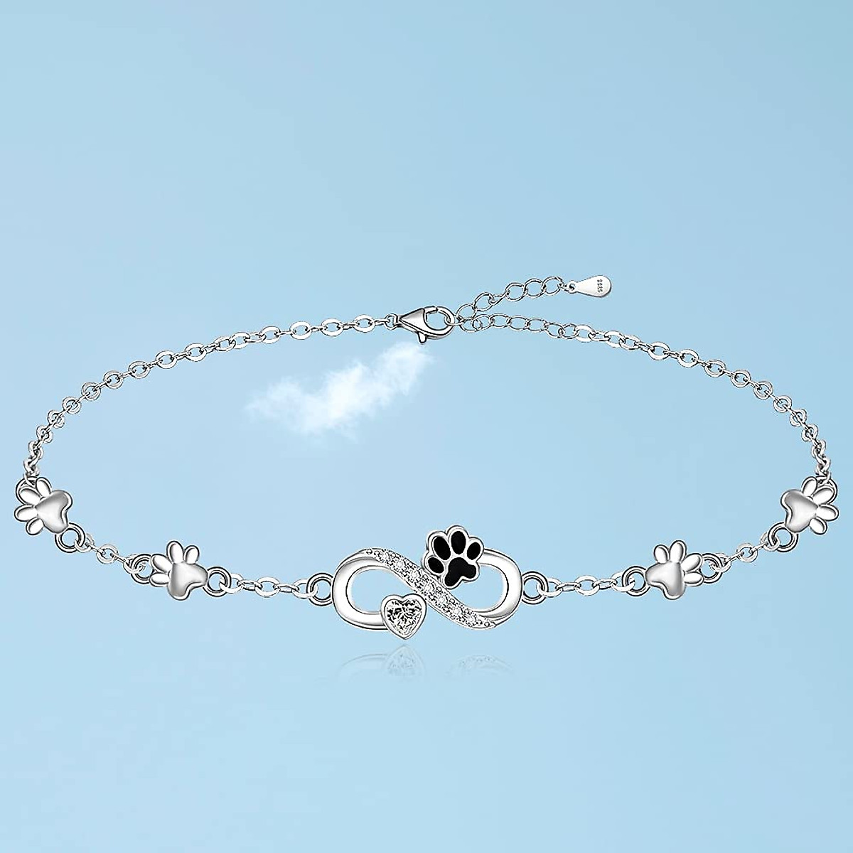 Fenthring Cat Dog Paw Print Bracelet Sterling Silver Infinity Heart Puppy Paw Memorial Mothers Day Bracelets for Women Jewelry Gifts
