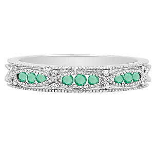 Dazzlingrock Collection Round Emerald in Marquise Shaped Milgrain Edge with White Diamond Accents Stackable Wedding Band for Women | 10K White Gold, Size 9.5