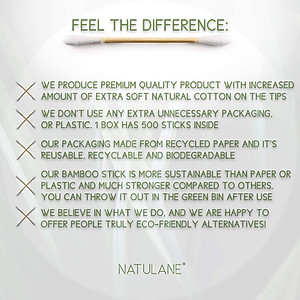 Premium 500 Biodegradable Bamboo Cotton Swabs | Zero Waste Disposable Products | Compostable Q Tips For Ears | Plastic Free Makeup Swab | Safety Wooden Ear Sticks | Eco Friendly Eye Cleaning Utensils