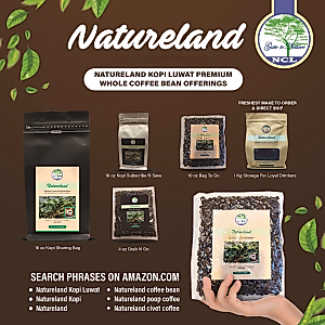 Natureland Wild Kopi Luwak Coffee Whole Beans, Freshly Made Wild Civet Arabica Coffee Bean, Dark Roast Kopi Luwak Coffee Gifts, Produce in best regions of Vietnam, 4oz /113 grams, Civet Coffee, Luxury Cat Poop Coffee.