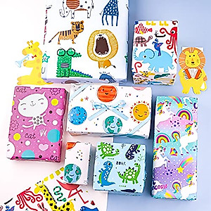 BIOBROWN Blue Wrapping Paper Sheet Folded Flat 6 Different Adorable Animal Design (45.2 sq ft.TTL) 27.5 inch X 39.4 inch Per Sheet
