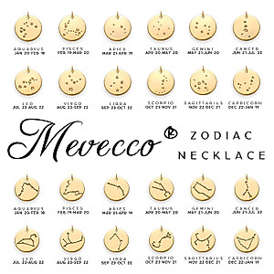MEVECCO Gold Necklace Coin Disc Zodiac 12 Constellation Taurus Star Engraved Horoscope Sign Astrology Pendant 18K Gold Plated Chain Dainty Personalized Simple Jewelry
