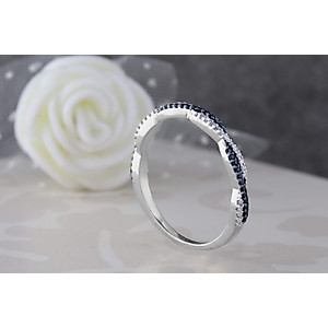 Dazzlingrock Collection Round Blue Sapphire & White Diamond Swirl Stackable Ring for Women in 14K Solid White Gold, Size 5