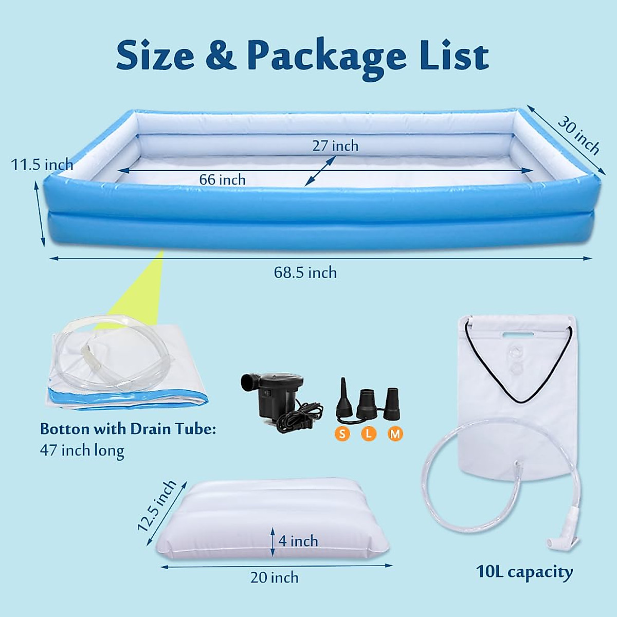 Medical Inflatable Bathtub Portable Shower for Elderly and Disabled Bed Bathing Aids Blow Up Bathtub Adult Bedridden Patients Full Body Bed Shower Inflatable Tub Home Care Handicap Bed Accessories