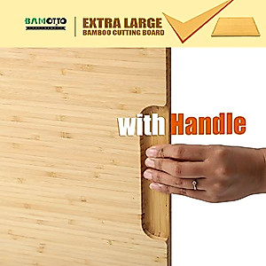Extra Large Bamboo Cutting Board, 24x18 Inch Large Butcher Block Chopping Board with Handle and Juice Groove, Carving Board for Turkey, Meat, Vegetables, BBQ, 100% Organic Bamboo （XXL，24" x 18"）