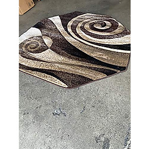 Nikos Sculpture Modern Octagon Area Rug Chocolate Brown Black & Beige Sculpture Design 258 (5 Feet 6 Inch X 5 Feet 6 Inch )