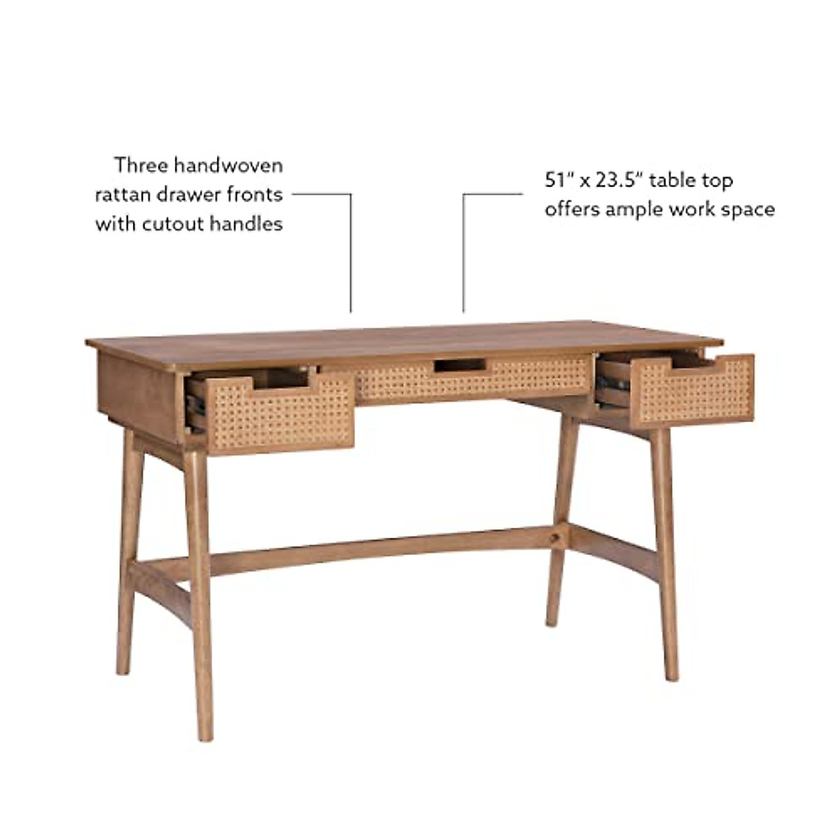 Linon Natural Dutton Wood and Rattan Desk