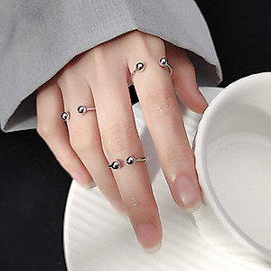NewZenro Dainty Tiny Balls Knuckle Stacking Rings for Women S925 Sterling Silver Statement Adjustable Open Rings Minimalist White Gold Plated Polished Tail Finger Rings Hypoallergenic Jewelry Gifts
