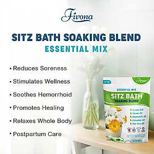 Hemorrhoid Treatment Sitz Bath Salt Natural Soaking Blend - Epsom Salt with Pure Essentials Oils for Fissure, Postpartum Care, Bartholin Cyst Treatment - Essential Mix for Self Care - 1 Pack - 14.1 oz