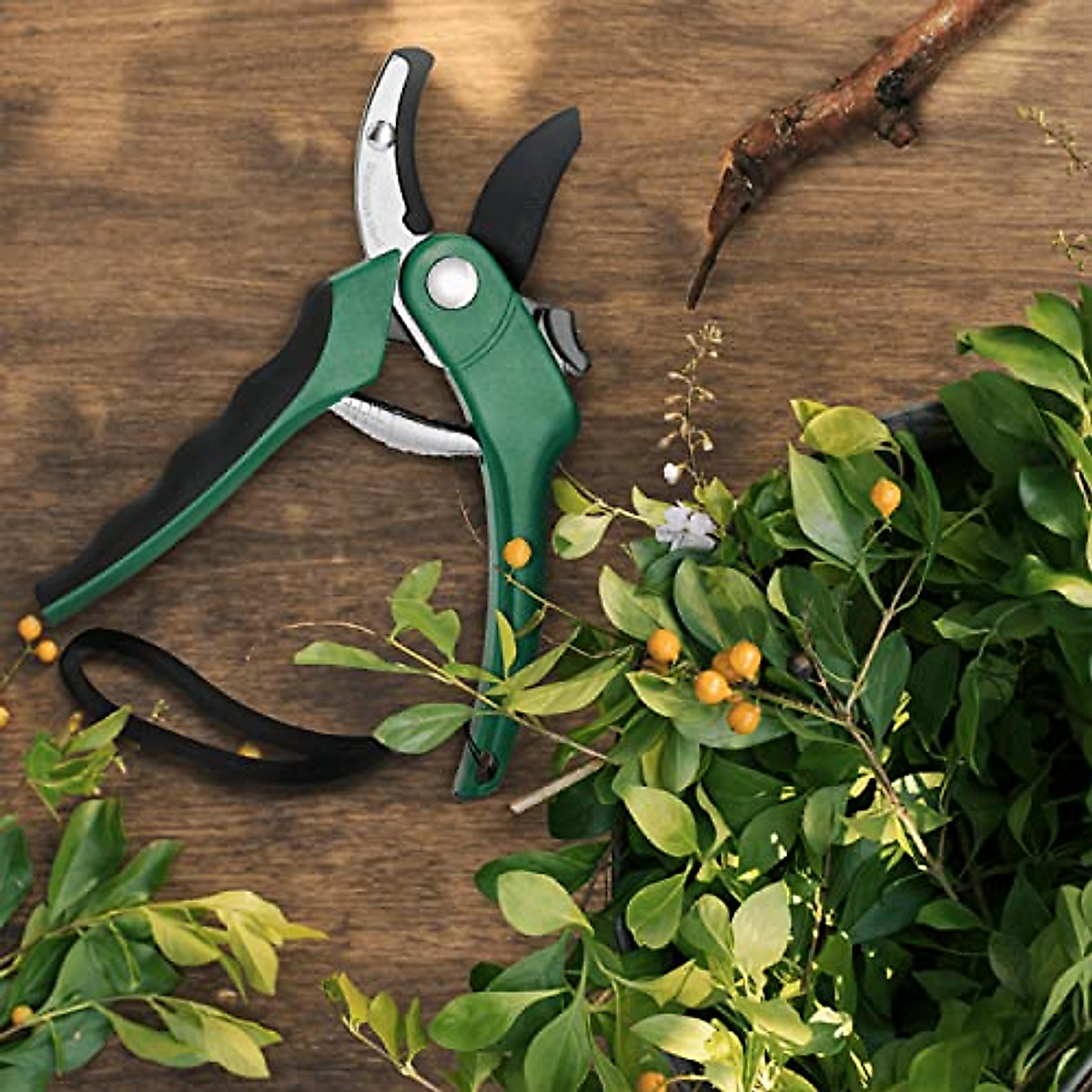 Nevlers 8" Anvil Pruning Shears for Gardening | Garden Clippers with Stainless Steel Blades & 8mm Cutting Capacity | Heavy Duty Gardening Tools | Hand Pruners for Gardening | Green Garden Pruners