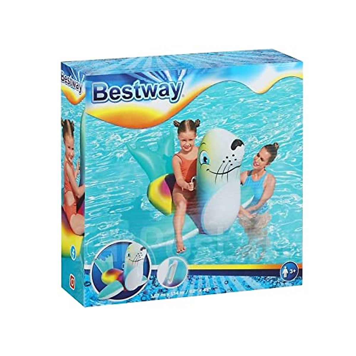 Bestway Seal Pool Float, Kids Inflatable Ride-On with Handles, Swimming Pool and Beach Toy