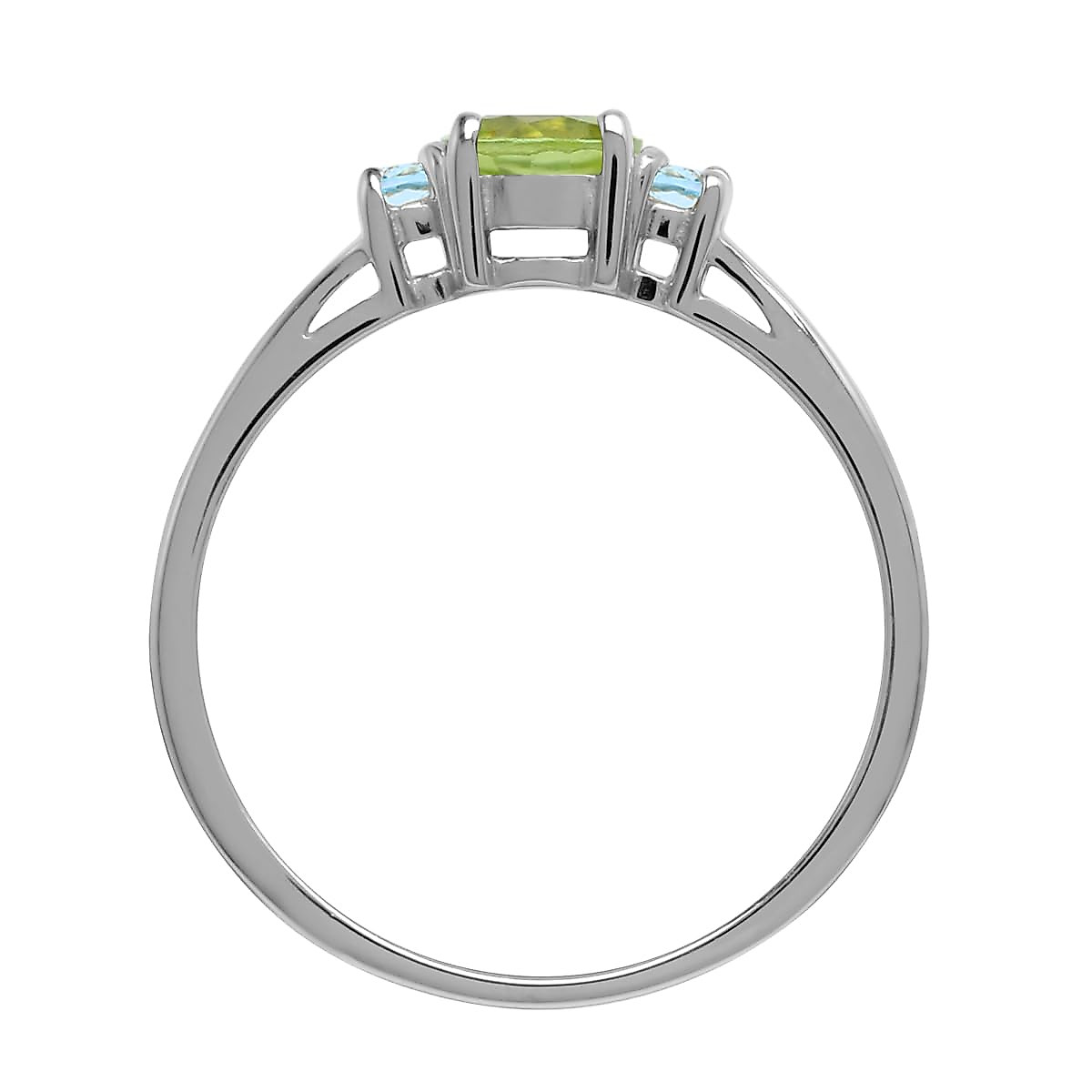 Silvershake Petite Natural Peridot and Swiss Blue Topaz White Gold Plated 925 Sterling Silver Ring Size 4.5
