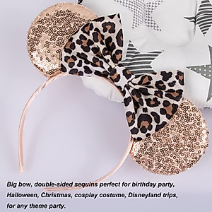 CHuangQi Mouse Ears Headband with Shiny Bow, Double-sided Sequins Glitter Hair Band, for Birthday Party Celebration & Event (XC11)