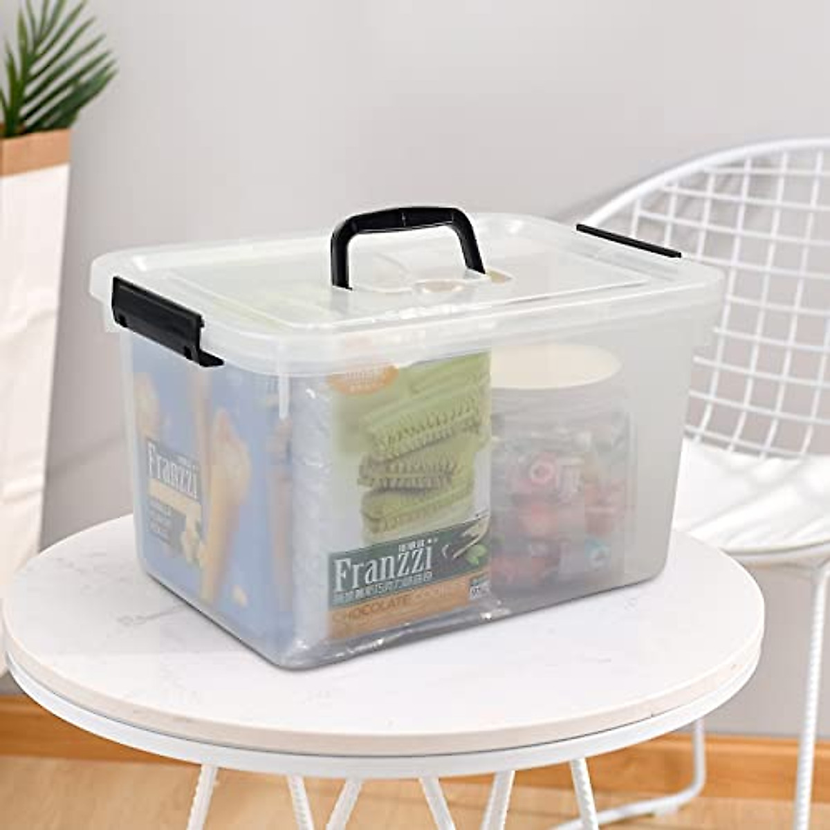 AnnkkyUS 4-pack Clear Boxes, Plastic Storage Bin with Lid, 10.5 Quarts