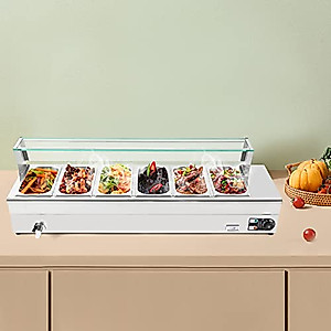 Countertop Food Warmer Stainless Steel Buffet Pan Soup Warmer with Glass Cover Electric Food Steam Table Server Table for Catering Restaurants Parties, 6 Pans,1.2kW,110V (Style 1)