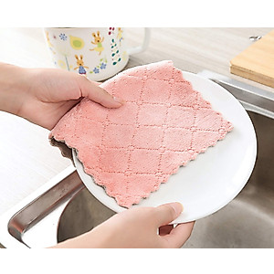 kimteny 12 Pack Kitchen Cloth Dish Towels, Premium Dishcloths, Super Absorbent Coral Velvet Dishtowels, Nonstick Oil Washable Fast Drying (Pink-Grey)