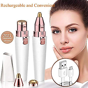 Juszczak Women's Rechargeable Eyebrow Trimmer, 2-in-1 Painless Hair Remover and Razor, with LED Light, Portable and Convenient