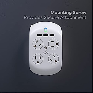 360 Electrical Revolve 3.4 Surge Protector, 4 AC Outlets/2 USB Ports, 918 J, White/Gray