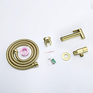 MINJING Hand-held Bidet Sprayer Kit Gold, Solid Brass Toilet Bidet Sprayer, Body Cloth Diaper Sprayer, Bidet Sprayer with Angle Valve, Bidet Attachment Set for Bathing Pet,A