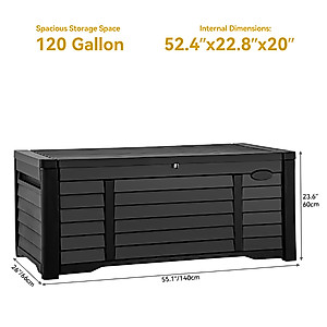DWVO Outdoor Louver Storage Deck Box w/120 Gallon Capacity, Large Storage Box for Outdoor Pillows, Garden Tools and Pool Supplies, Resin, Waterproof, Lockable (Black)